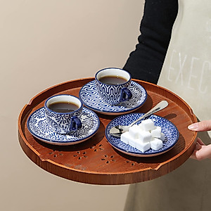 Selamica Ceramic 2.8 oz Espresso Cups, Small Expresso Coffee Cup Set with Saucers, Cappuccino Cups Set of 6, Porcelain Mini Demitasse Cups for Latte Mocha Tea, Gift, Vintage Blue