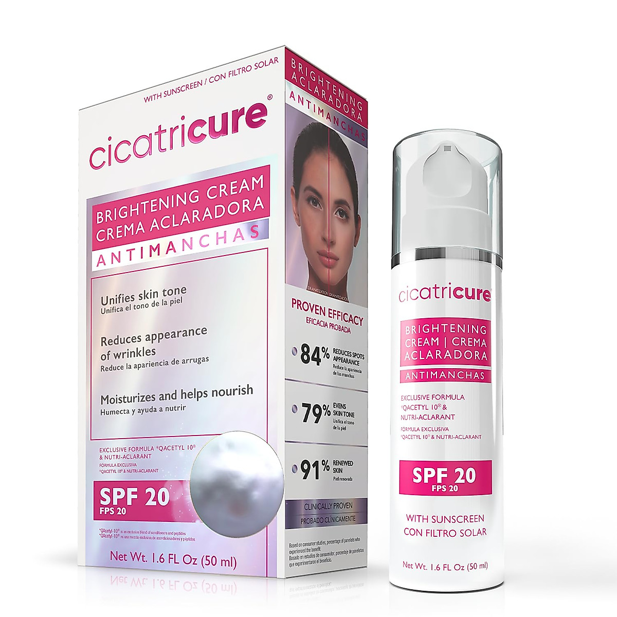 Cicatricure Brightening Facial Moisturizer, 3-in-1 Face Cream with Anti-Wrinkle Q Acetyl 10 & Nutri-Aclarant, SPF 20, Brighten & Even Skin Tone 1.6 fl oz