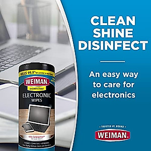 Weiman Electronic & Screen Disinfecting Wipes - Safely Clean and Disinfect Your Phone, Laptop Keyboard, Tablets, Lens Wipes - 30 Count | 2 Pack with MicroFiber Towel Included