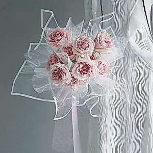 CCINEE 24 Sheets Flower Wrapping Paper, Korean Style Waterproof Wrap Paper with White Lines Gift Box Packaging Florist Bouquet Supplies 22.8x22.8 inch (White)