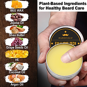 FULLLIGHT TECH Beard Balm, 2 Pack - Citrus Scent - Coconut, Argan, Jojoba Oils - Styles, Hydrates & Smooths Beards & Mustaches - Beard Styling Balm - Gifts for Men