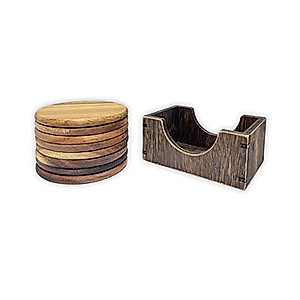 Acacia Wood Drink Coasters with Rustic Holder, 3.68 Inch Round Wooden Coasters,8 Pieces Cup Coasters Set
