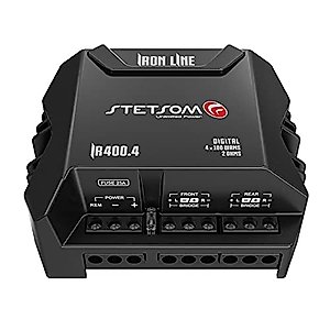 Stetsom IR 400.4 2 Ohms Compact Digital 4 Channels Amplifier, IRON LINE, 400 Watts RMS 400x4, 2Ω Stable, Multichannel Digital Car Audio Amp TS, Full-Range Sound Quality, Crossover