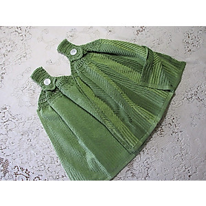 Set of 2 Green Doubled Chevron Design Hanging Kitchen Towels with Green Cotton Crochet Top - Best Quality