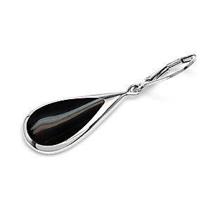 Silvershake Created Black Onyx Inlay White Gold Plated 925 Sterling Silver Drop Dangle Leverback Earrings