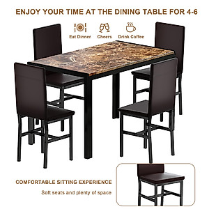 DKLGG Dining Table Set for 4, Modern Kitchen Table and Chairs Set with 4 PU Leather Chairs, Space-Saving Dinette Dining Room Table Set for Small Space Home Kitchen, Restaurant, Brown+Dark Brown