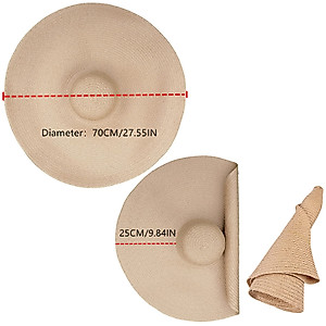 Oversized Beach Straw Hats for Women Floppy, Extra Large Sun Visor Hat Wide Brim Summer Packable Huge Roll Up Big Beach Hat for Women Foldable, Khaki