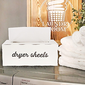 AuldHome Dryer Sheet Dispenser; Countertop Rustic White Fabric Softener Sheet Holder for Laundry Room