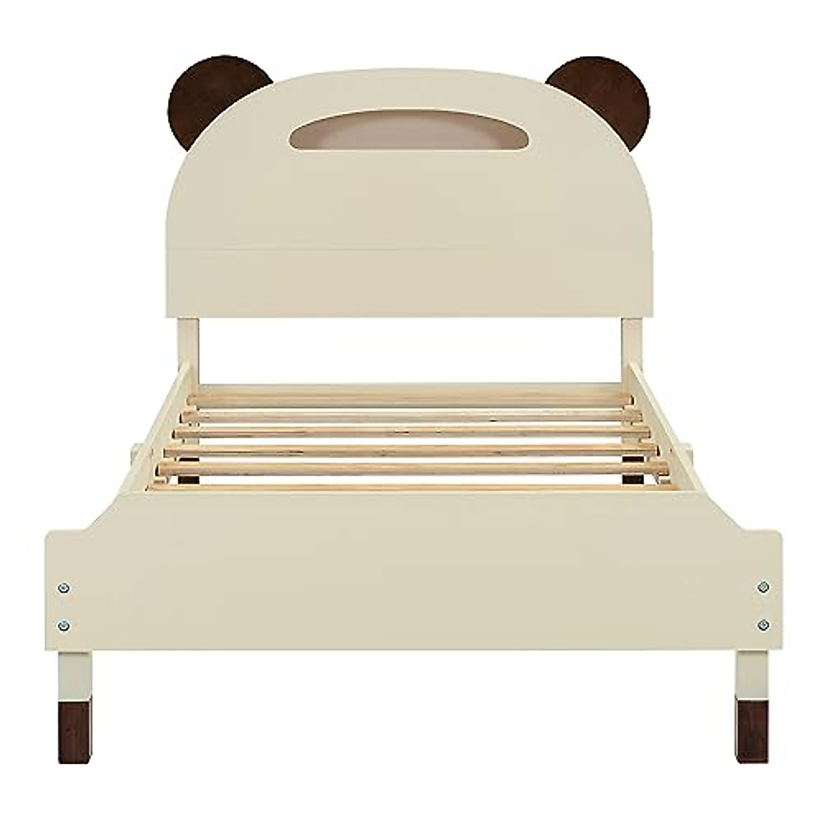 Prohon Wood Bed Frame Twin Size with Bear-Shaped Headboard & Motion Activated Night Lights, Platform Bed with 7.9" Underbed Storage, Cute Bedframe for Kids Boys Girls, No Box Spring Needed, Cream