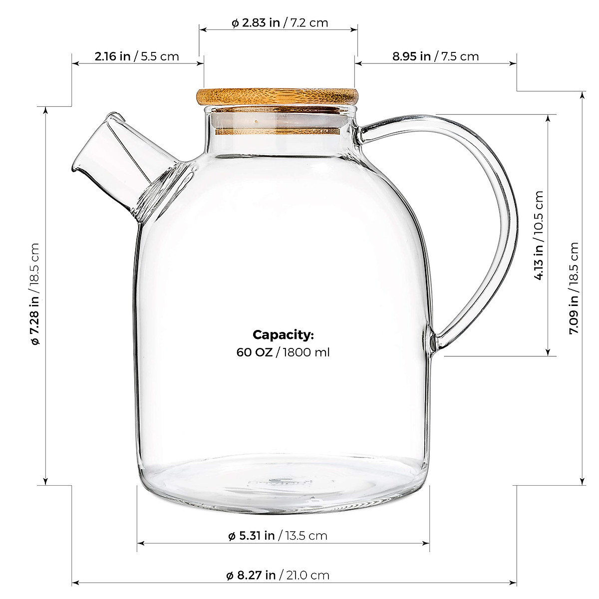 Tealyra - Glass Stove-top Kettle 60-ounce - Teapot - Heat Resistant Borosilicate - Pitcher - Carafe - No-Dripping - For Tea Juice Water - Hot or Iced - 1800ml
