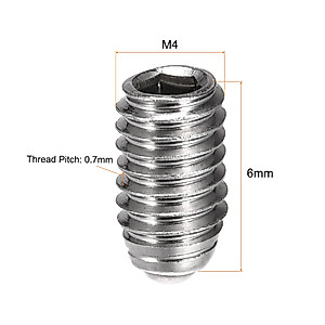 uxcell Ball Point Set Screws, M4 x 6mm 304 Stainless Steel Metric Spring Hex Socket Screw 20pcs