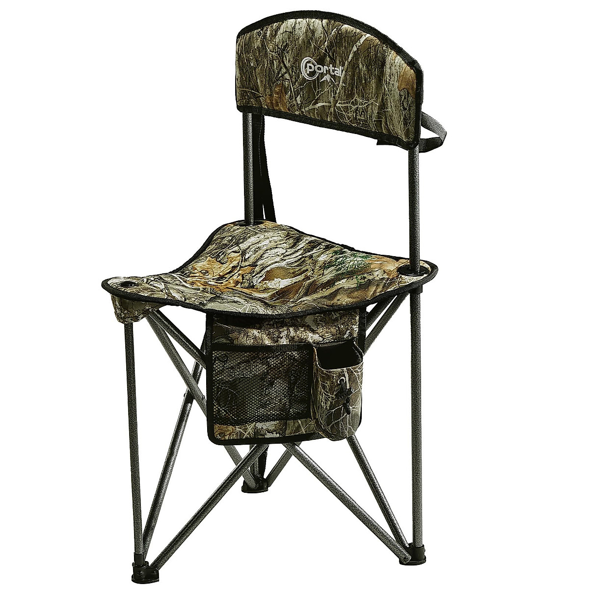 PORTAL Extra Large Quick Folding Tripod Stool with Backrest Fishing Camping Chair with Carry Strap (Camo)