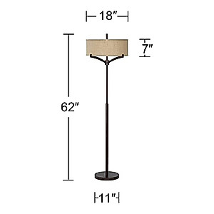Franklin Iron Works Tremont Modern Mid Century Floor Lamp Standing 62" Tall Deep Bronze Metal Tan Burlap Drum Shade for Living Room Reading Bedroom Office House Home Decor