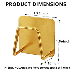 Blueden 2Pcs Adhesive Sponge Holder for Kitchen Sink Essentials,Stainless Steel Dish Sponge Holder for Sink Soap Sponge Holder,Rustproof and Waterproof, Quick Drying, Minimal Size Save Sink Space,Gold