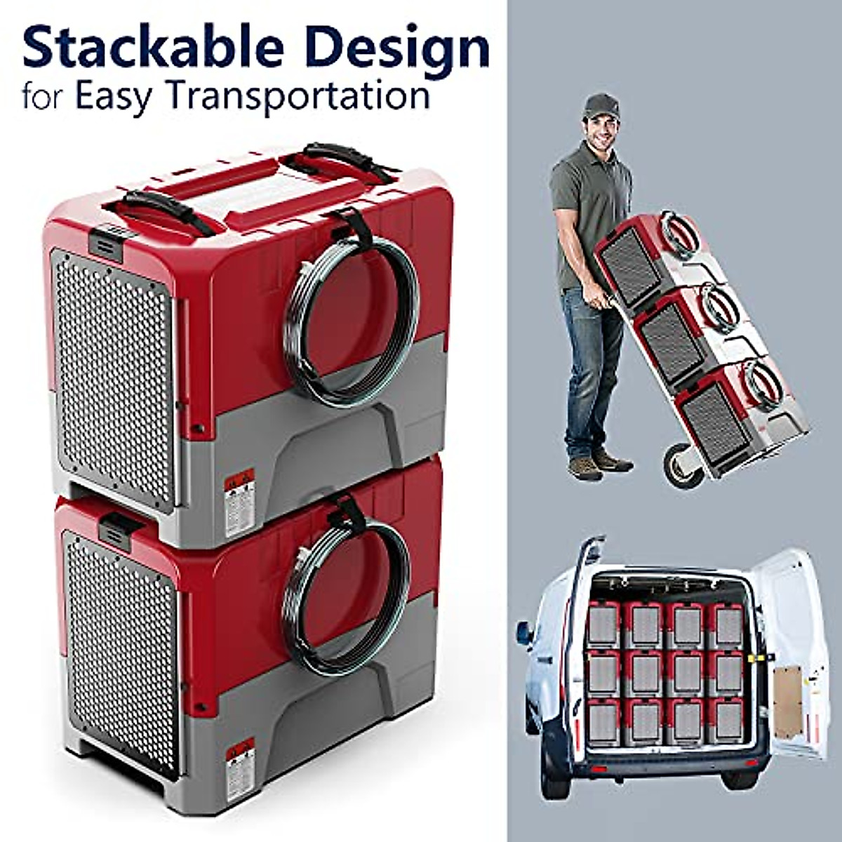 ALORAIR Commercial Dehumidifier with Pump Drain Hose, 180 Pint Large Capacity Crawl Space Dehumidifier for Water Damage Restoration, Basements Warehouse & Job Sites, 5 Years Warranty, Red