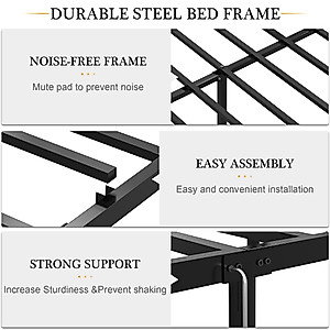 VECELO Full Size Bed Frame with Headboard, Heavy-Duty Platform with Metal Support Slats, Strong Mattress Foundation, No Box Spring Needed, Matte Black