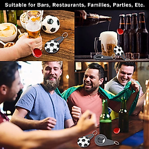 2 pcs Beer Bottle Opener with Keychain, Soccer Style Stainless Steel Flat Bottle Opener, Stick to Refrigerator for Easy Storage with Magnet, Gift for Men Husband Father