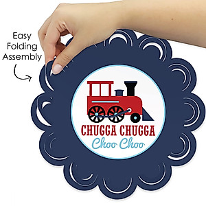 Big Dot of Happiness Railroad Party Crossing - Steam Train Birthday Party or Baby Shower Round Table Decorations - Paper Chargers - Place Setting for 12