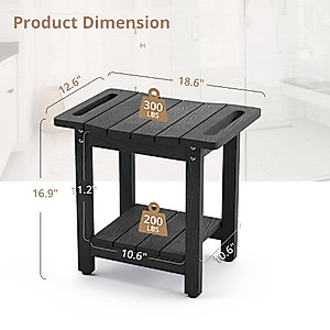 LUE BONA HDPS Shower Benches for Inside Shower, Black Shower Stool for Shaving Legs with Shelf, Waterproof Shower Chair Seat for Spa Bathroom, Weather Resistant/Non-Slip/Handles/Indoor or Outdoor Use