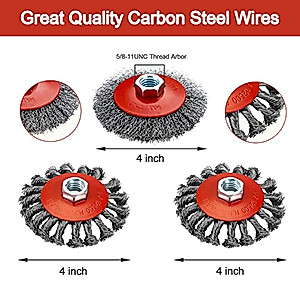AUPREX Wire Wheel for 4 1/2 Angle Grinder, 4 Inch Knotted Coarse Crimped Wire Wheels, 3 Inch Knotted Coarse Crimped Wire Cup Brush, Angle Grinder Wire Wheel Cup Brush Set with 5/8-11UNC Threaded Arbor