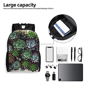 EVANEM Succulent Plants Printed Laptop Backpack For Men Women Lightweight Casual Daypack Travel Rucksack For Sports