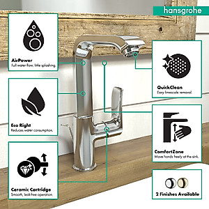 hansgrohe Metris Modern Upgrade Easy Install 1-Handle 1 10-inch Tall Bathroom Sink Faucet in Chrome, 31087001,Small