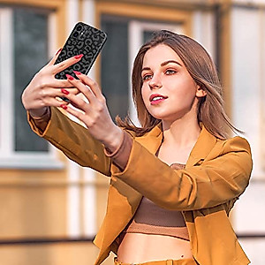 Hython Case for iPhone 12 Case Leopard, Matte Black Cheetah Print Pattern Design [Not Rub Off], Cute Aesthetic Slim Soft TPU Shockproof Protective Phone Case Cover for Women Men, Black Leopard