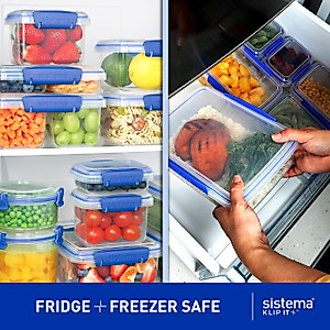 Sistema Large Food Storage Container with Lid for Lunch, Meal Prep, and Leftovers, Dishwasher Safe, 236oz, Clear/Blue