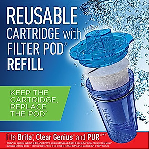 Clear Genius Water Pitcher Filtration System FWP-1, Includes Reusable Filter Cartridge and Filter Pod Refill, Clear, 6-Cup Capacity