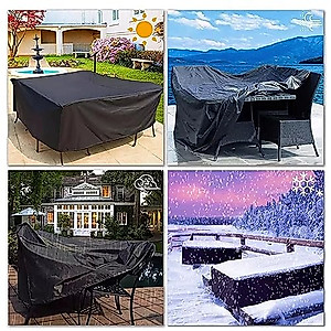 Outdoor Table and Chair Set Covers - Waterproof Patio Furniture Set Cover Sectional Sofa Set Covers for Rattan Table Chair Sofa Protective Cover(Black,205*104*71cm)
