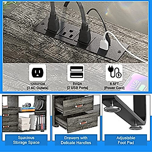 Homieasy L Shaped Desk with File Cabinet & Power Outlet, Reversible 55 Inch Large Corner Computer Desks with LED Strip, L-Shaped Computer Desk with Drawers and Storage Shelves for Home Office, Grey