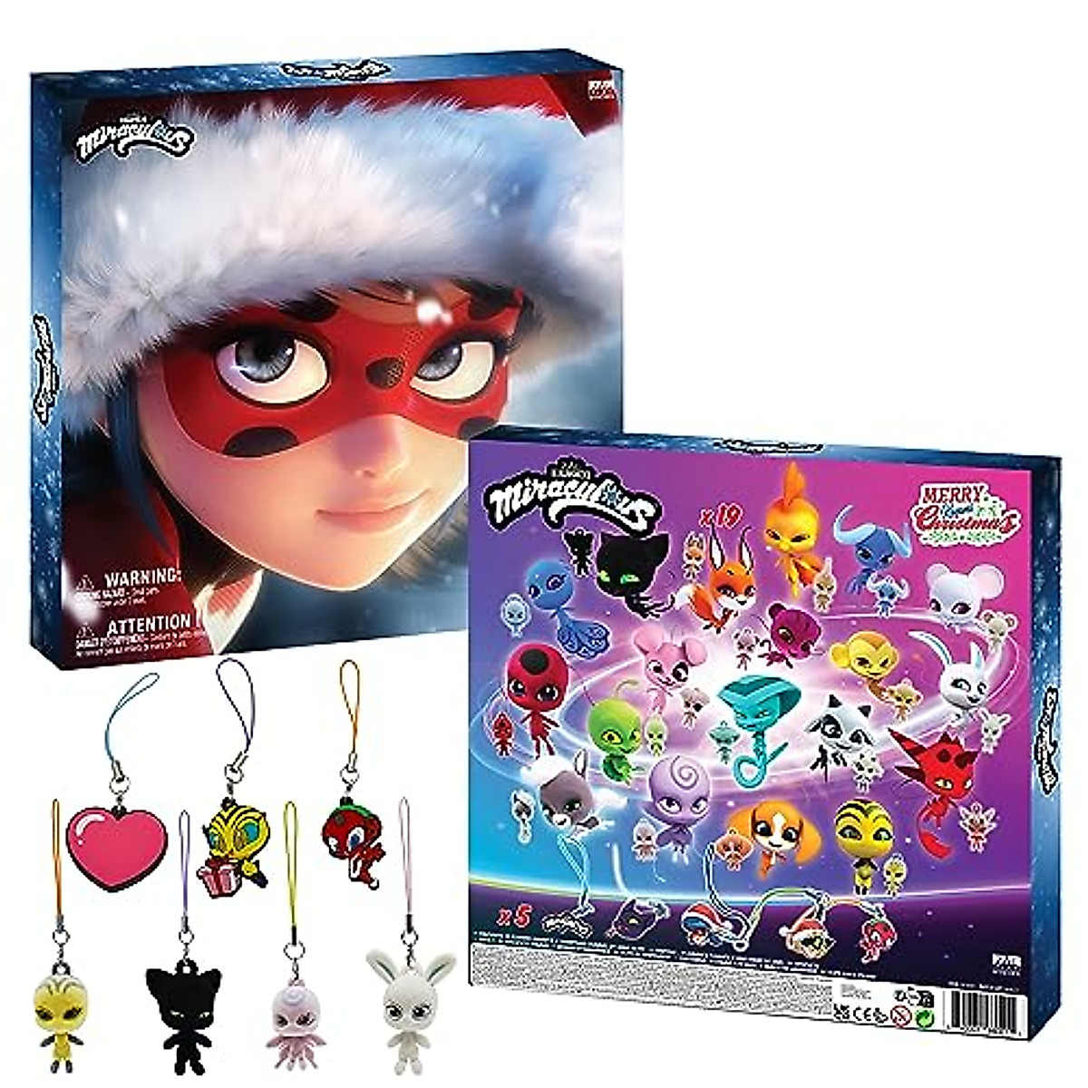Miraculous Ladybug - Ultimate Kwami Advent Calendar with Miniature Flocked Kwamis and EVA Seasonal Charms. Collectible Toys for Kids for Christmas with Hooks and Ribbons (Wyncor)