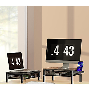 Zimilar Monitor Stand Riser with Metal Mesh Drawer, Height Adjustable Monitor Riser with Phone Holder for Computer, Laptop, Printer, Notebook, Premium Metal Computer Monitor Stand with Storage