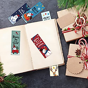 YoeeJob 120pcs Christmas Bookmarks Bulk for Women/Men/Kids, Xmas Tree Snowman Santa Reindeer Claus Bookmark for Book Lovers, Christmas Gift for Students, Holiday Party Favors
