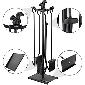 MYFIREPLACEDIRECT 5 Pieces Fireplace Tools Set Strength Wrought Iron Indoor Outdoor Fire Place Toolset Hearth Accessories Kit with Fireplace Brush, Fire Poker, Fireplace Shovel, Firewood Tong
