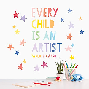 Paper Riot Co. Inspirational Wall Stickers "Every Child is an Artist" Positive Motivational Removable Adhesive Decals for Classroom Kids Room Nursery Bedroom Home Decor