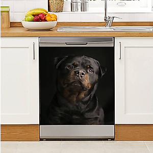 Dishwasher Magnet Cover Rottweiler Dog Portrait a Black Background Magnetic Refrigerator Stickers Decorative Appliance Cover Fridge Panels Metal Door Garage 23x26in