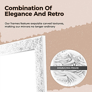 LFT HUIMEI2Y Door Mirror Full Length, Wall-Mounted Mirror Rectangle Tall with Engraving Frame, Over The Door Hanging Mirror for Bedroom, Living Room, Dressing Room, White 50" x14"