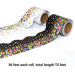 72 Feet Bulletin Board Borders - 2 Rolls Confetti Scalloped Border Trim for Classroom Decoration
