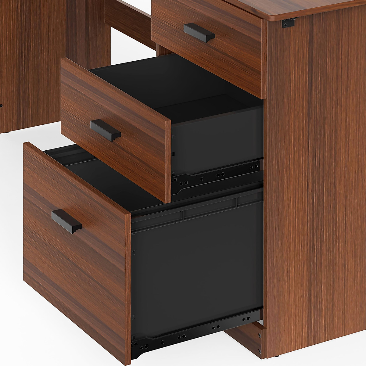 SHW L-Shaped Home Office Wood Corner Desk with 3 Drawers, Walnut