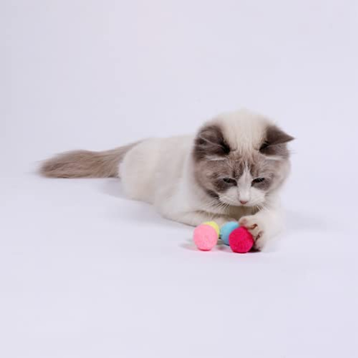 FUPUSUN 30/60/100pcs 3cm Premium Colorful Cat Toy Balls - Soft Kitten Pom Pom Toys - Lightweight and Small Easily Paw for Indoor Cats Interactive Playing Quiet Ball Cats