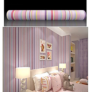 PoetryHome Self Adhesive Vinyl Seven Colors Stripe Peel & Stick Wallpaper Shelf Liner for Walls Nursery Girls Bedroom Cabinets Dresser Drawer Furniture Decal Removable Waterproof 17.7x117 Inche