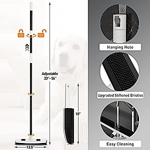 Sunally Rubber Broom Pet Hair Remover, Fur Remover Broom with Squeegee for Fluff Carpet, Hardwood Floor, Tile, Window, Black White, Includes Portable Lint Remover Brush