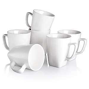 AVLA Set of 6 Porcelain Coffee Mugs, 12 Ounce Large Mugs Sets Ceramic Cup with Handle for Coffee, Tea, Cocoa or Chocolate, White