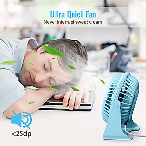 BESKAR USB Small Desk Fan, Portable Fans with 3 Speeds Strong Airflow, Quiet Operation and 360°Rotate, Personal Table Fan for Home,Office, Bedroom- 3.9 ft Cord/Blue