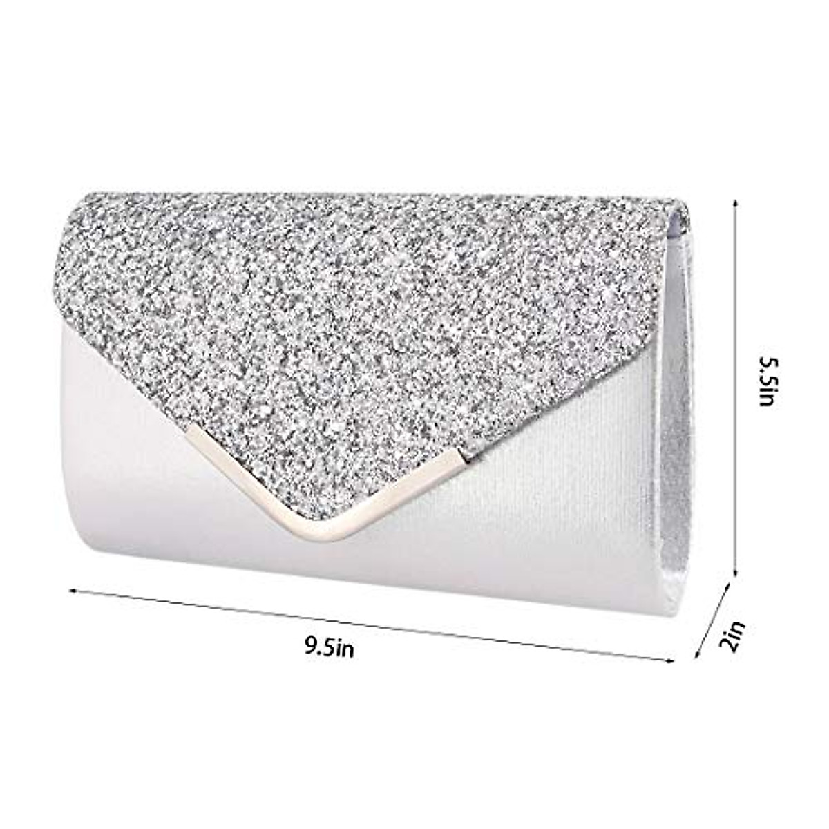 Naimo Womens Shiny Sequin Flap Dazzling Clutch Bag Evening Bag Purse with Detachable Chain for Wedding Party (Silver)