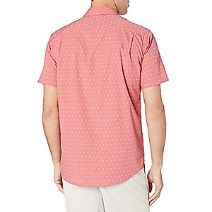 Amazon Essentials Men's Regular-Fit Short-Sleeve Poplin Shirt, Coral Orange/White, Dots, Large
