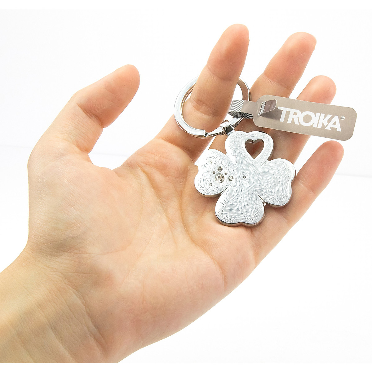 TROIKA Girls Best Friends "Clover" – KR9-30/CH – Keyring – Made with Swarovski® Elements – cast Metal– Shiny – Chrome Plated – Silver – TROIKA-Original