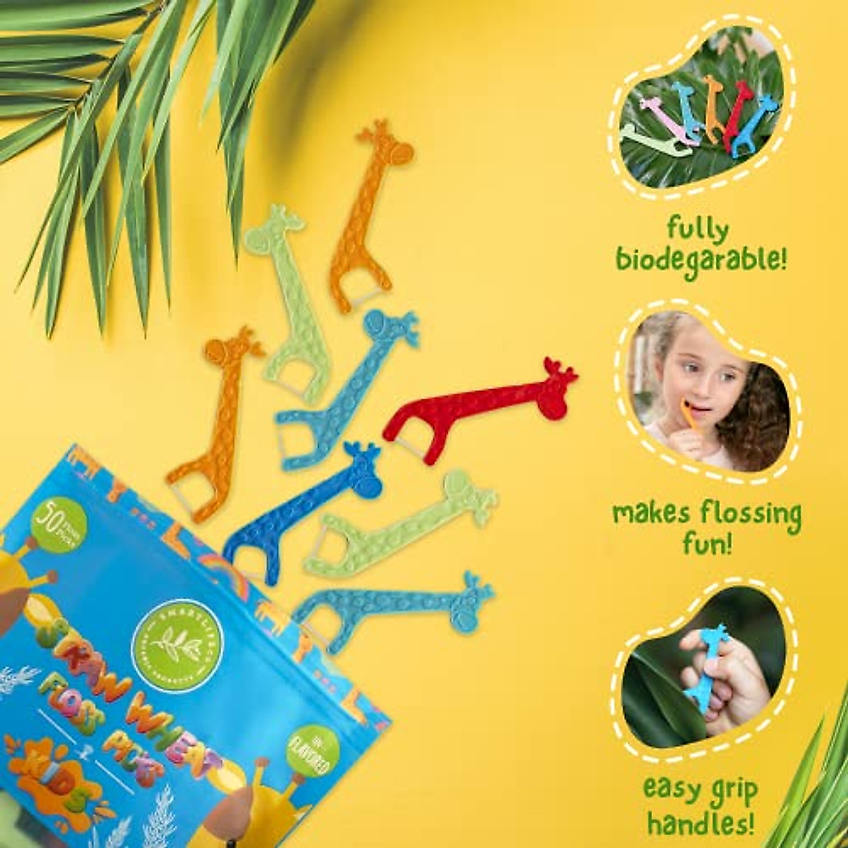 Biodegradable Kids Flossers - Unflavored Dental Floss Picks for Children | Fluoride & Plastic Free | Natural Fun Animal Flossing Sticks for Toddlers Teeth | Eco Friendly Organic Compostable, 100 Pack