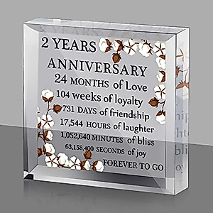 2 Years Anniversary Cotton Flower Drawing Print Gift 2nd Anniversary Wedding Gift Valentine Day Gift Acrylic Paperweight 2nd Marriage Gift for Him Her Wife Husband Lover (Flower Style)